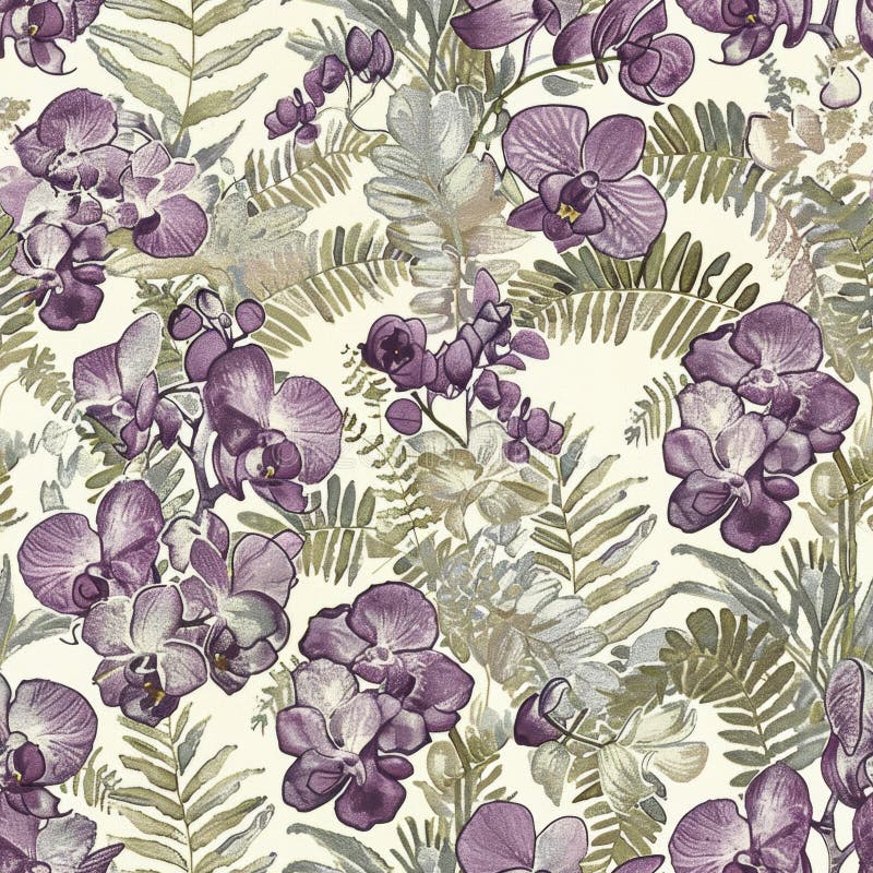 Elegant Vintage Floral Pattern with Exotic Orchids and Ferns Stock ...