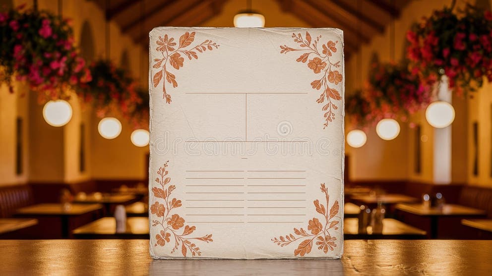 Elegant Vintage Menu Design in Cozy Restaurant Setting with Floral ...