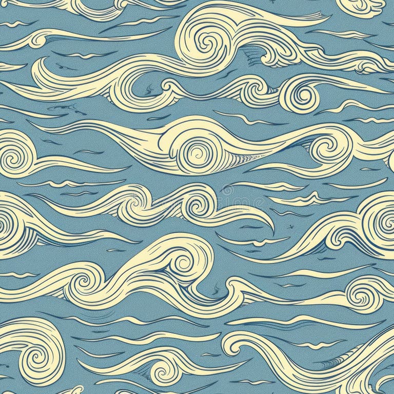 Elegant Vintage Ocean Waves Pattern on Blue Background Stock Image ...