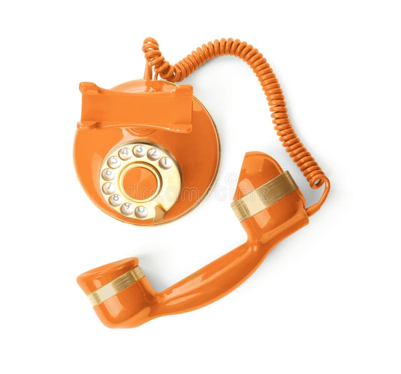 Elegant Vintage Orange Telephone Isolated on White Stock Image - Image ...