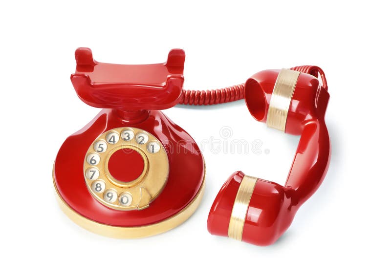 Elegant Vintage Red Telephone Isolated on White Stock Image - Image of ...