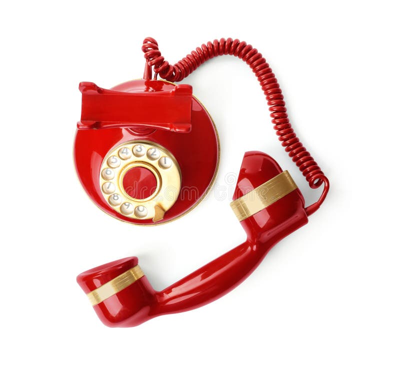 Elegant Vintage Red Telephone Isolated on White Stock Image - Image of ...