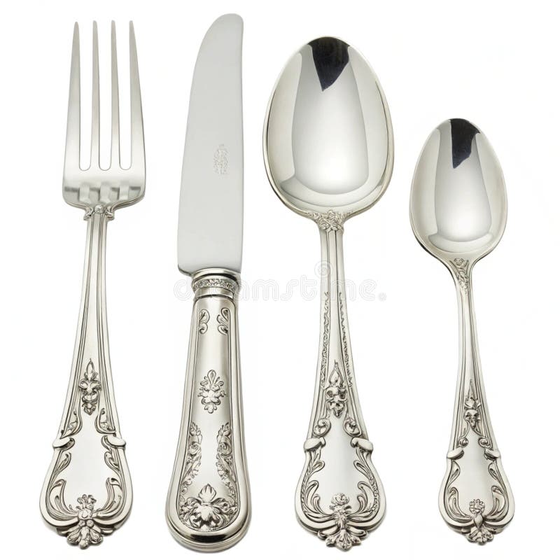 Elegant Vintage Silverware Set Isolated on White Background Stock ...