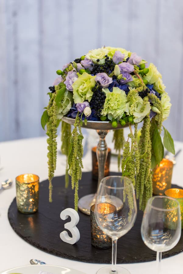 Elegant Violet, Green and White Table Setting Stock Image - Image of ...