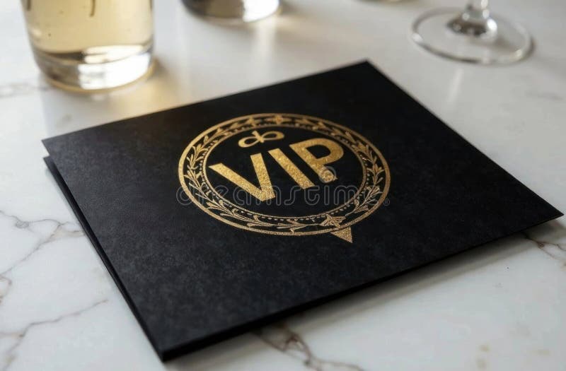 Elegant VIP Invitation Rests on a Marble Surface Alongside Drinks ...