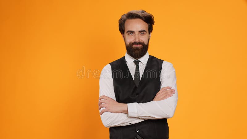 Elegant Waiter Poses with Reliability Stock Photo - Image of suit, dish ...