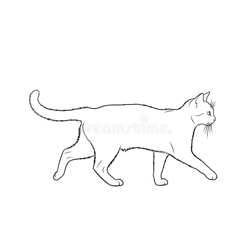 Elegant Walking Cat Line Drawing in Simple Style Stock Illustration ...