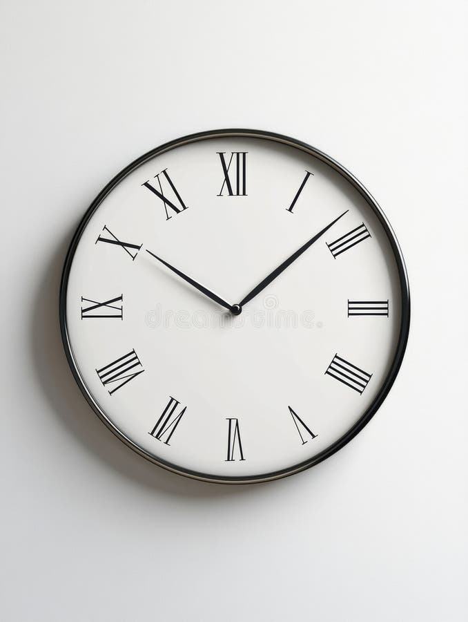 Round Wall Clock Classic Design Features Roman Numerals Black Stock ...