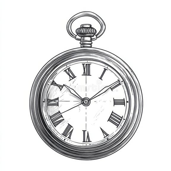 An Elegant Wallclock Sketch Designed with a Circular Dial, Hand-drawn ...