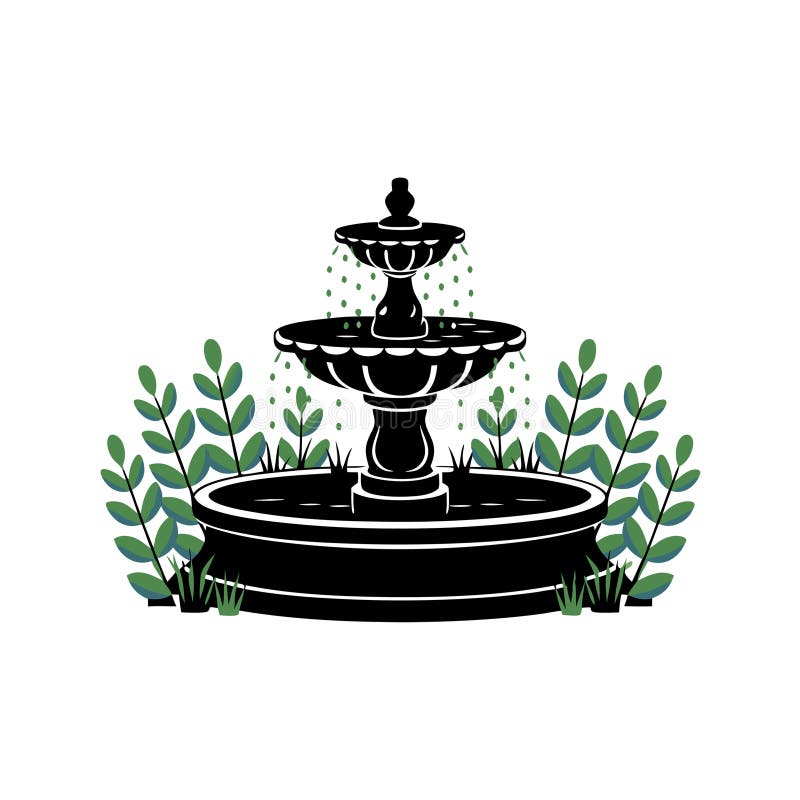Elegant Water Fountain Vector with Greenery Perfect for Garden Design ...