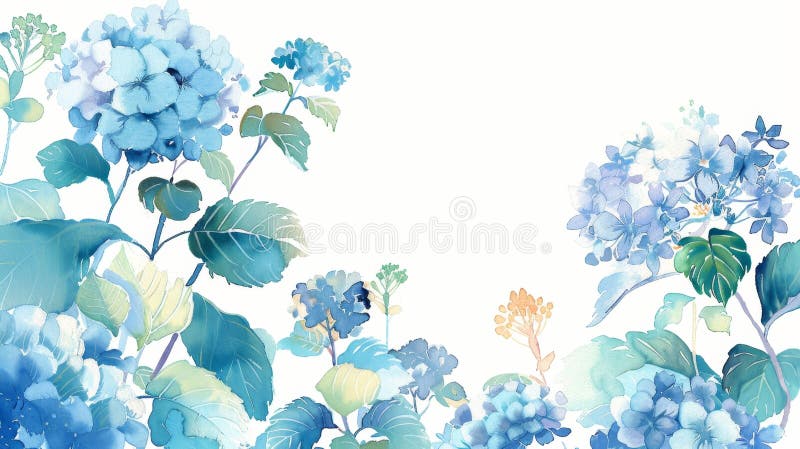 Elegant Watercolor Blue Hydrangea Floral Border Design Stock Photo ...