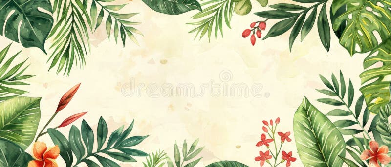 Elegant Watercolor Botanical Frame with Leafy Background and Floral ...