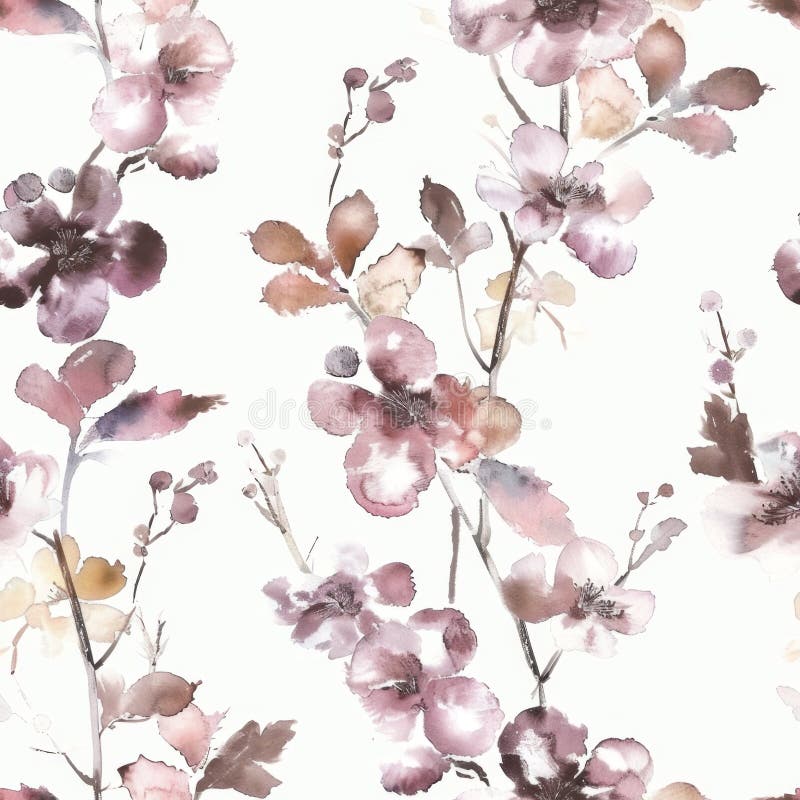Elegant Watercolor Cherry Blossom Seamless Pattern Design Stock Photo ...
