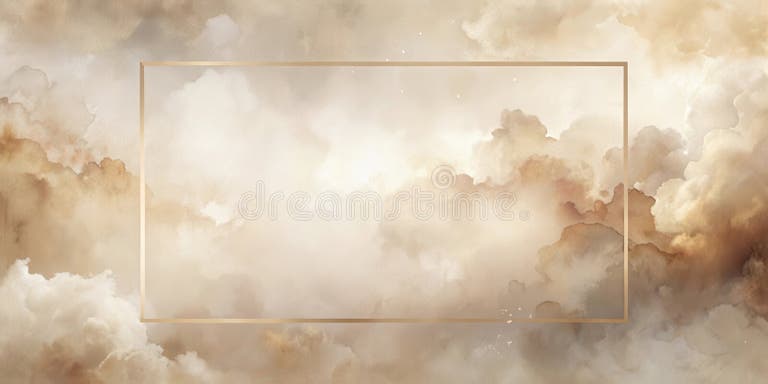 Elegant Watercolor Cloudscape with a Subtle Gold Frame for Design ...