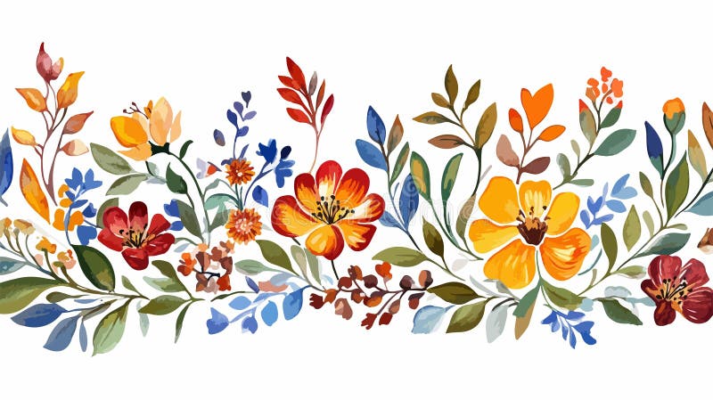 Elegant Watercolor Floral Meadow Border Vector Illustration Stock ...