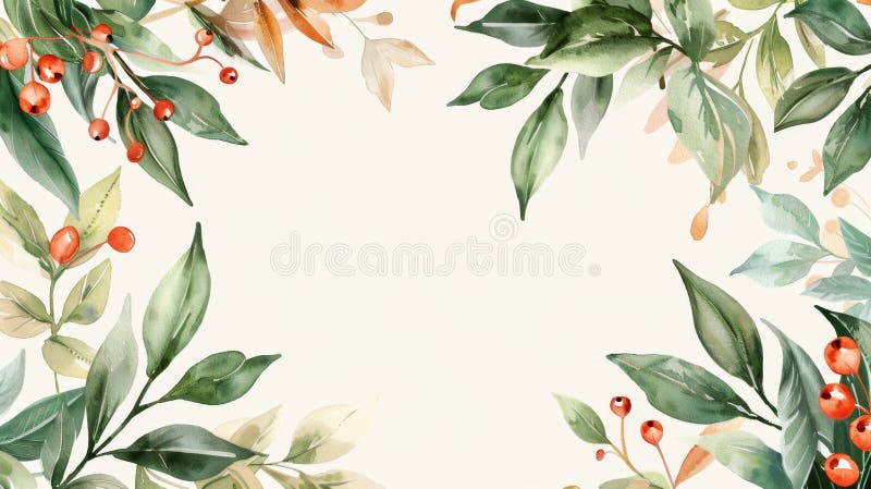 Elegant Watercolor Invitation with Leafy Botanical Frame Illustration ...