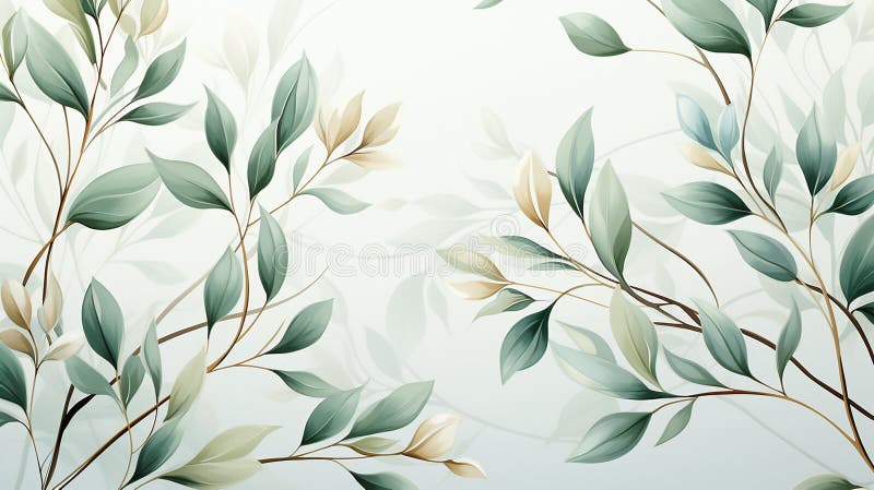 Elegant Watercolor Leaves and Branches Forming a Seamless Pattern on a ...