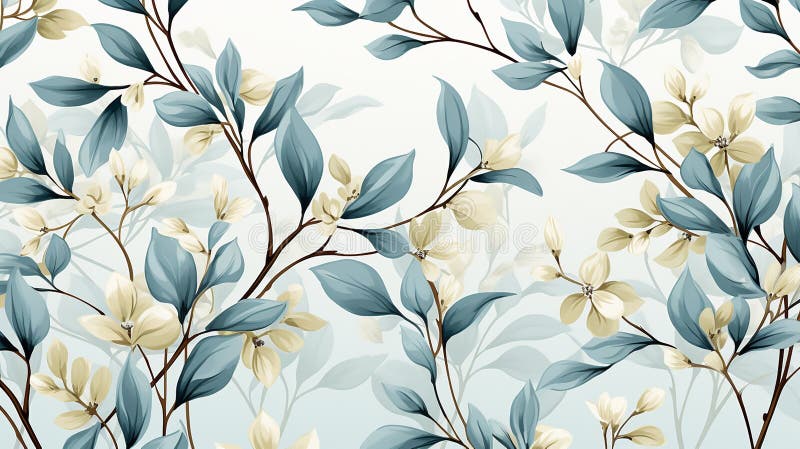 Elegant Watercolor Leaves and Branches Forming a Seamless Pattern on a ...