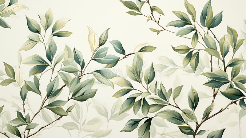 Elegant Watercolor Leaves and Branches Forming a Seamless Pattern on a ...