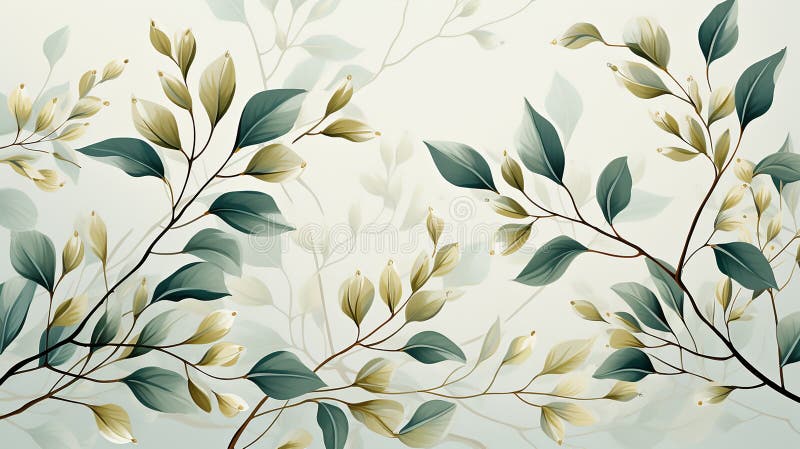 Elegant Watercolor Leaves and Branches Forming a Seamless Pattern on a ...
