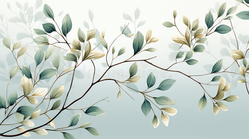 Elegant Watercolor Leaves and Branches Forming a Seamless Pattern on a ...