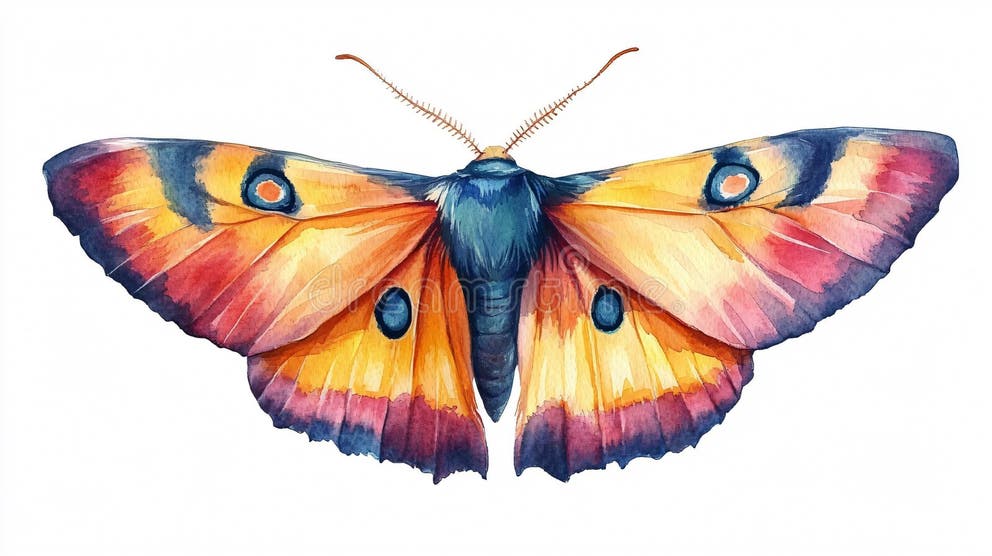 Elegant Watercolor Moth Illustration on White Background Stock ...