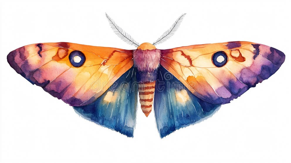 Elegant Watercolor Moth Illustration on White Background Stock ...