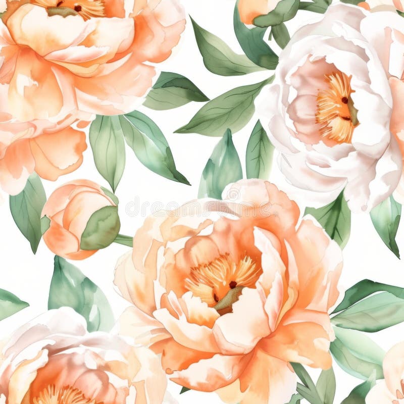 Elegant Watercolor Peonies Pattern with Lush Foliage Stock Photo ...
