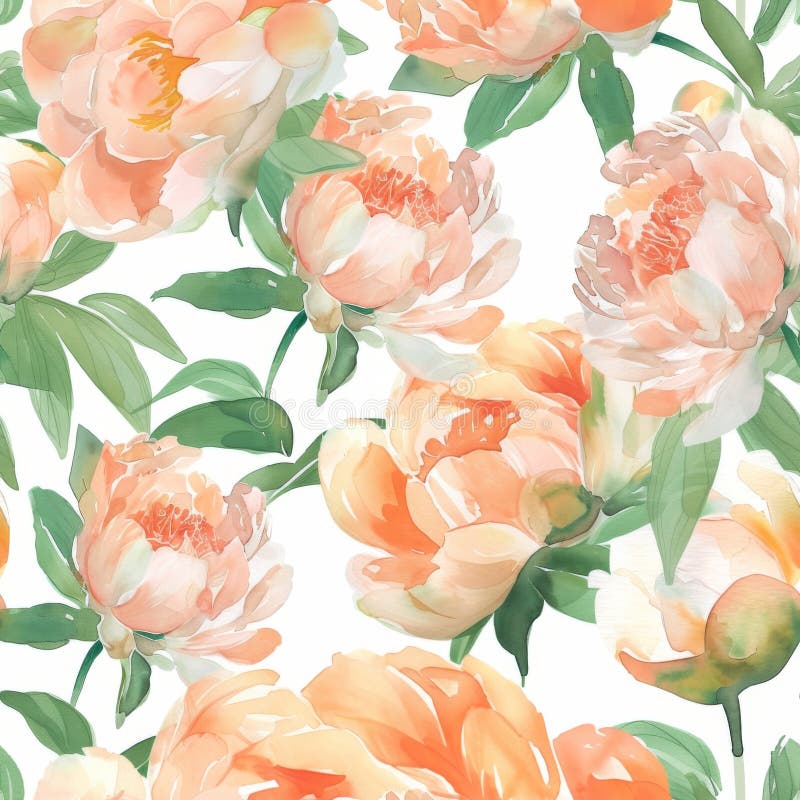 Elegant Watercolor Peonies Pattern with Lush Foliage Stock Image ...