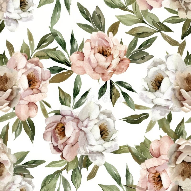 Elegant Watercolor Peonies Pattern for Springtime Design. Stock Photo ...