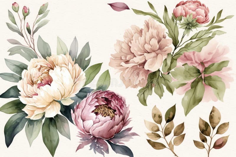 Elegant Watercolor Peonies for Wedding Invitations. Stock Illustration ...