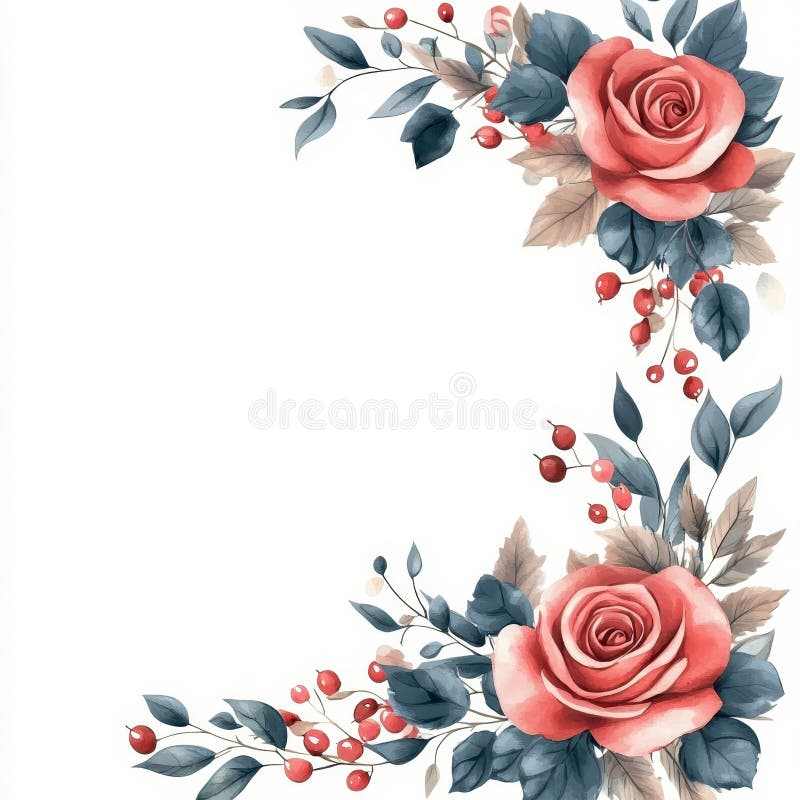 Elegant Watercolor Roses Floral Frame Design Stock Illustration ...