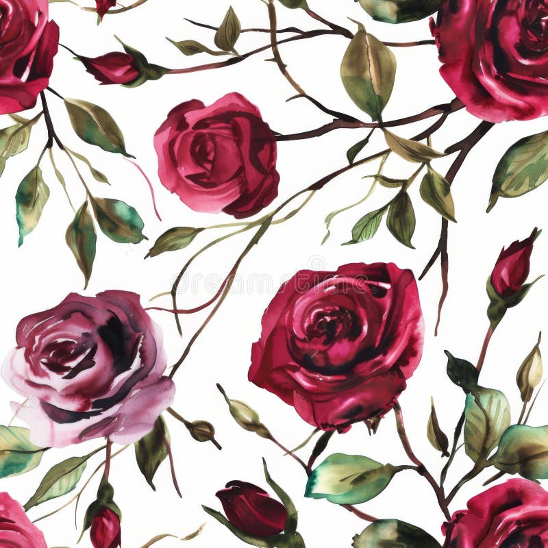 Elegant Watercolor Roses Seamless Pattern for Design Stock Photo ...