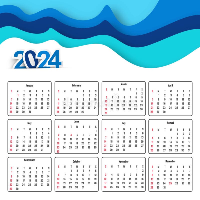 Elegant Wave Style 2024 New Year Calendar Design Stock Vector ...