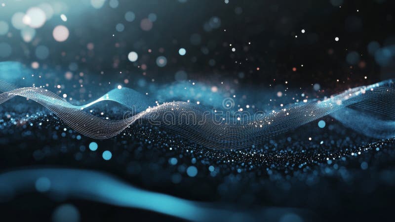 Elegant Waves of Blue Light with Sparkling Particles in an Abstract ...