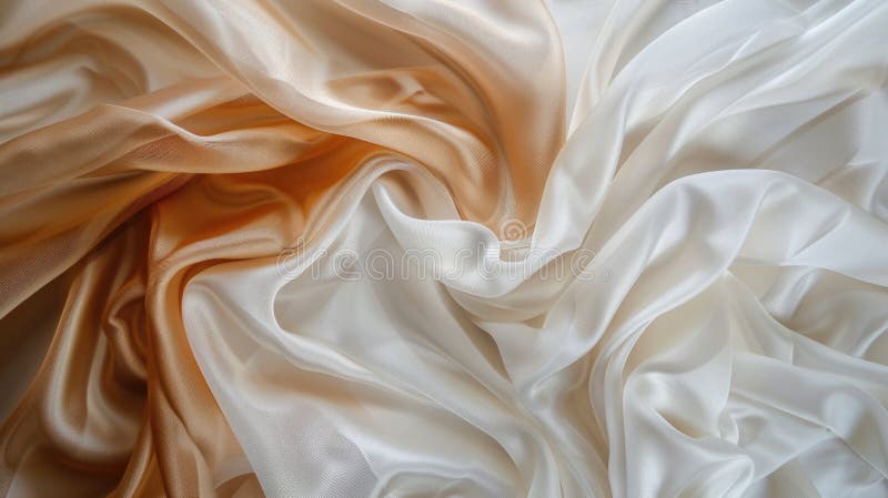 Elegant Waves of White and Golden Satin Fabric Texture Stock ...
