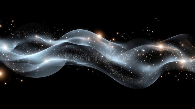 Elegant Wavy Light Flow with Sparkling Dust on Black Background for ...