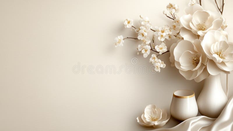 Elegant Wedding Background Featuring Delicate Flowers and Simple Vase ...