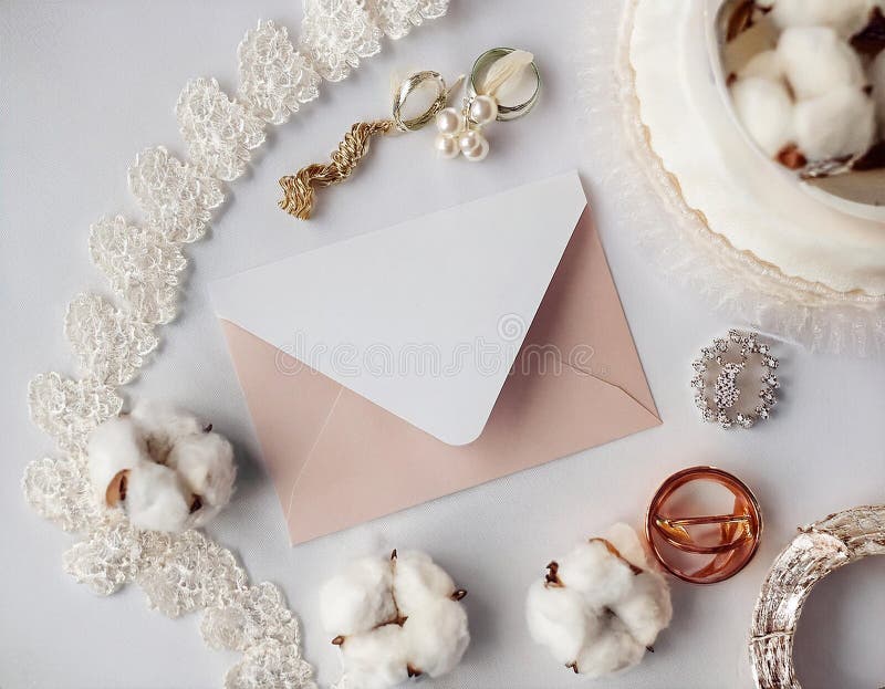 Elegant Wedding Background with Invitation Envelopes and Decorations ...