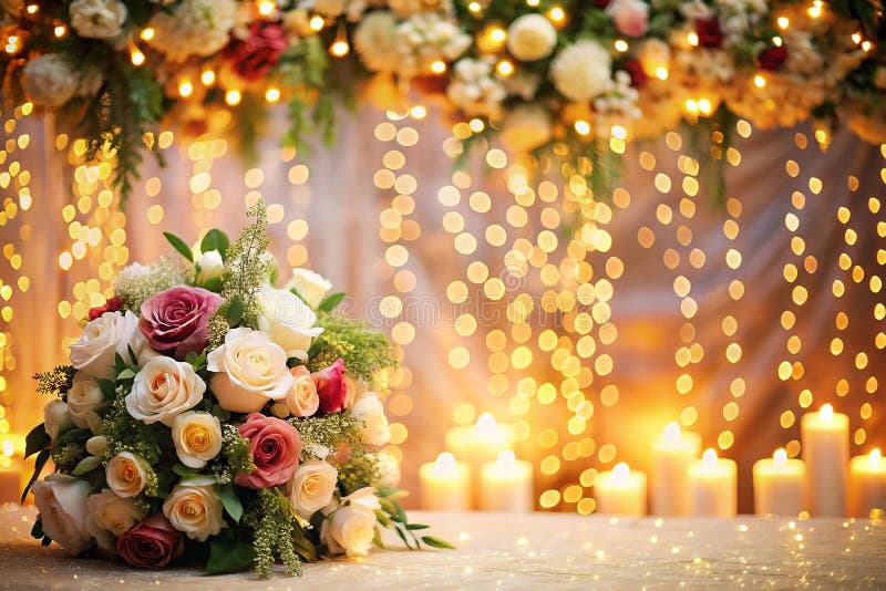 Elegant Wedding Bouquet with Candles and Lights Stock Illustration ...
