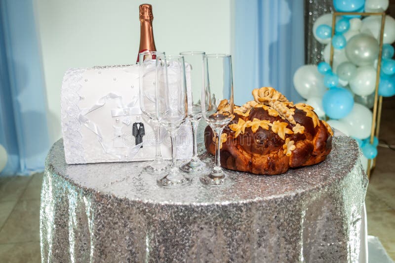 Elegant Wedding Celebration Display with Champagne and Decorative ...