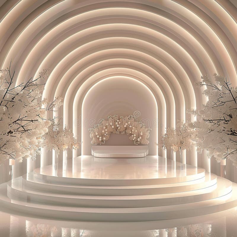 Elegant Wedding Ceremony Backdrop with Arches, Stage, and Floral Decor ...
