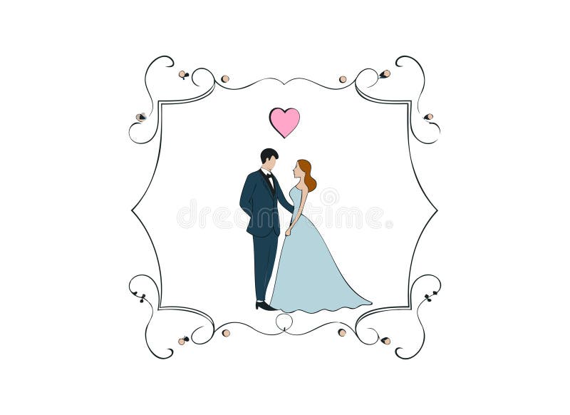 Elegant Wedding Couple Illustration with Heart and Decorative Frame ...
