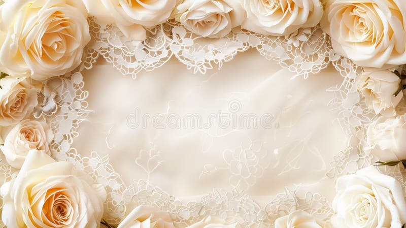 Elegant Wedding Frame Template Featuring White Roses and Delicate Lace ...