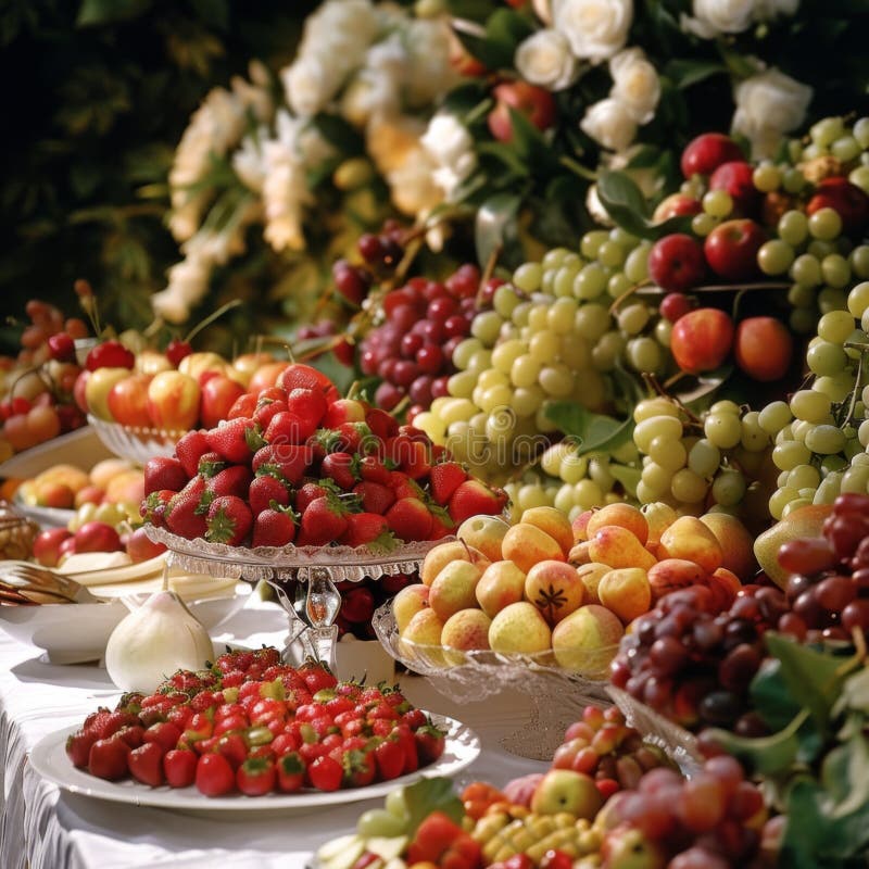 Elegant Wedding Fruit Table Setting. Exquisite and Detailed Wedding ...