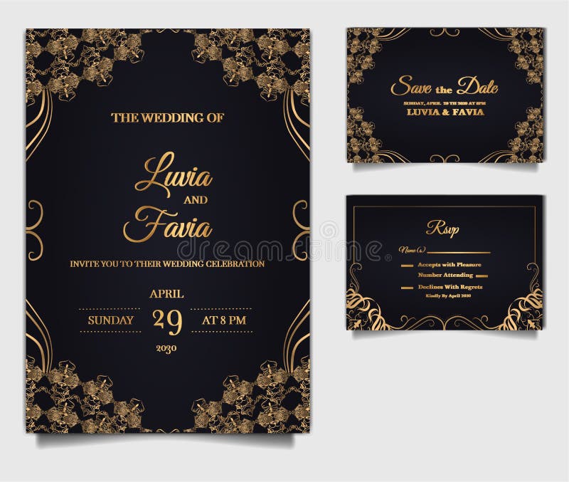 Elegant Wedding Invitation Cards Set Stock Vector - Illustration of ...