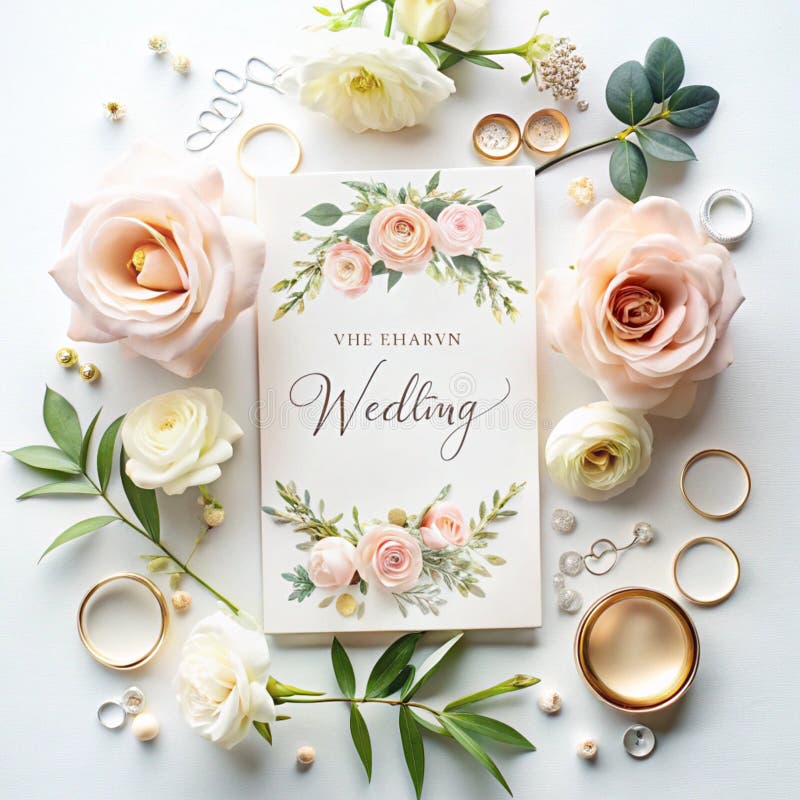 Elegant Wedding Invitation Design Featuring Blush Pink Roses, Greenery ...