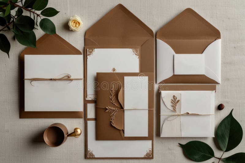 Elegant Wedding Invitation Set with Envelopes and Decorations Stock ...
