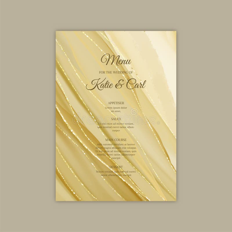 Elegant Wedding Menu in Shades of Gold with Glitter Highlights Stock ...
