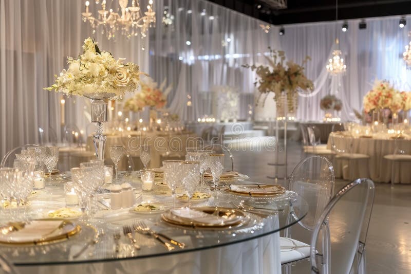 Elegant Wedding Reception Decor Against a Soft Transparent White ...